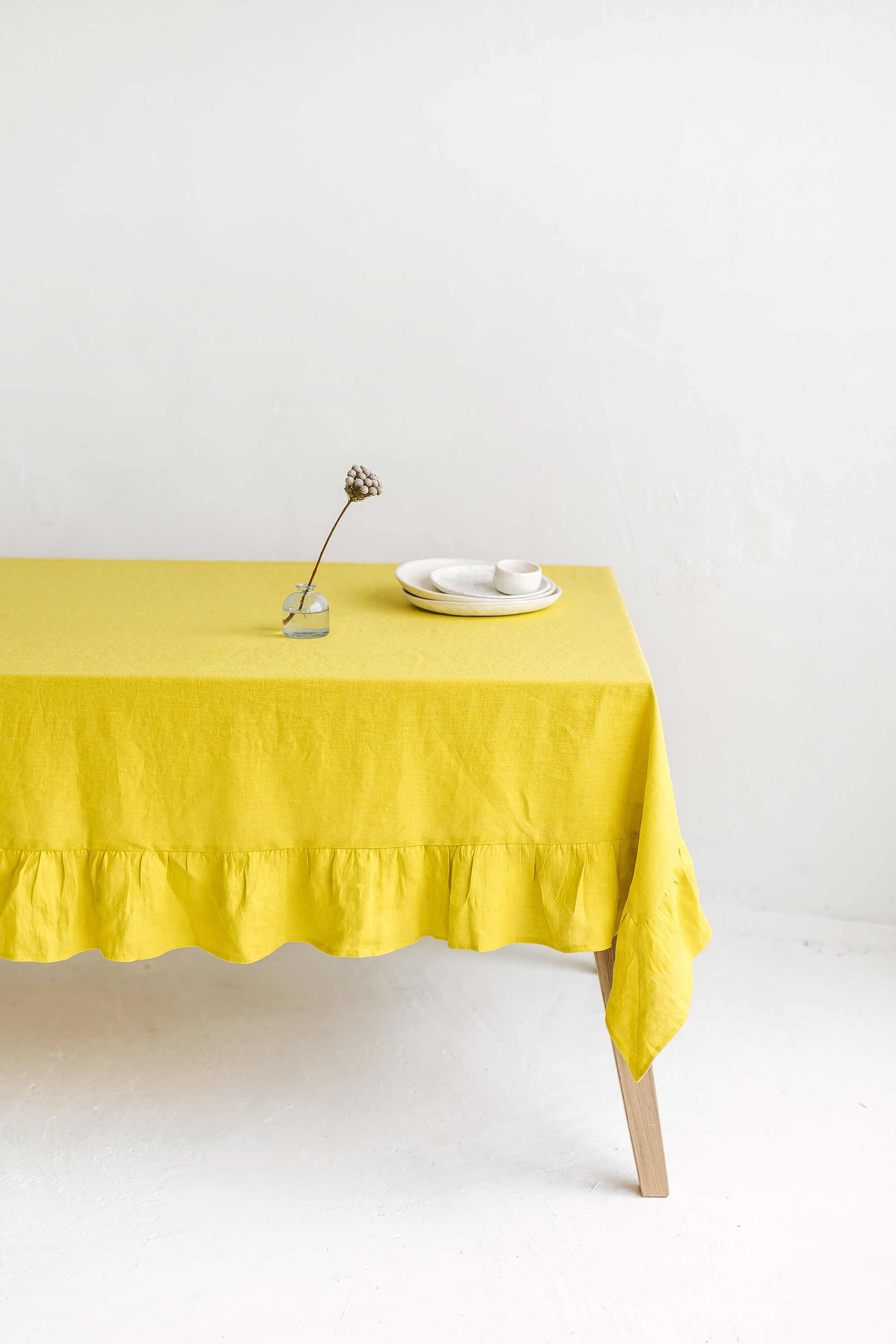 Yellow Linen Tablecloth With Ruffle Ruffled Linen Table Cloth | Etsy