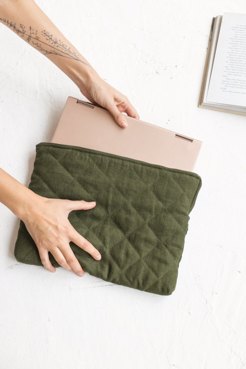 Linen Laptop Sleeve,linen Computer Case,quilted Linen MacBook Case ...