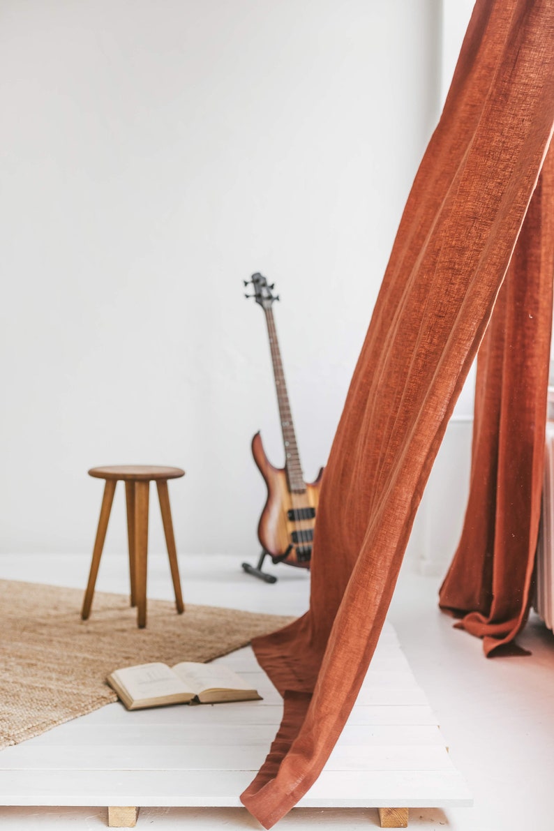 55/140 Cm Wide Extra Long Linen Curtain Rust Linen | Etsy