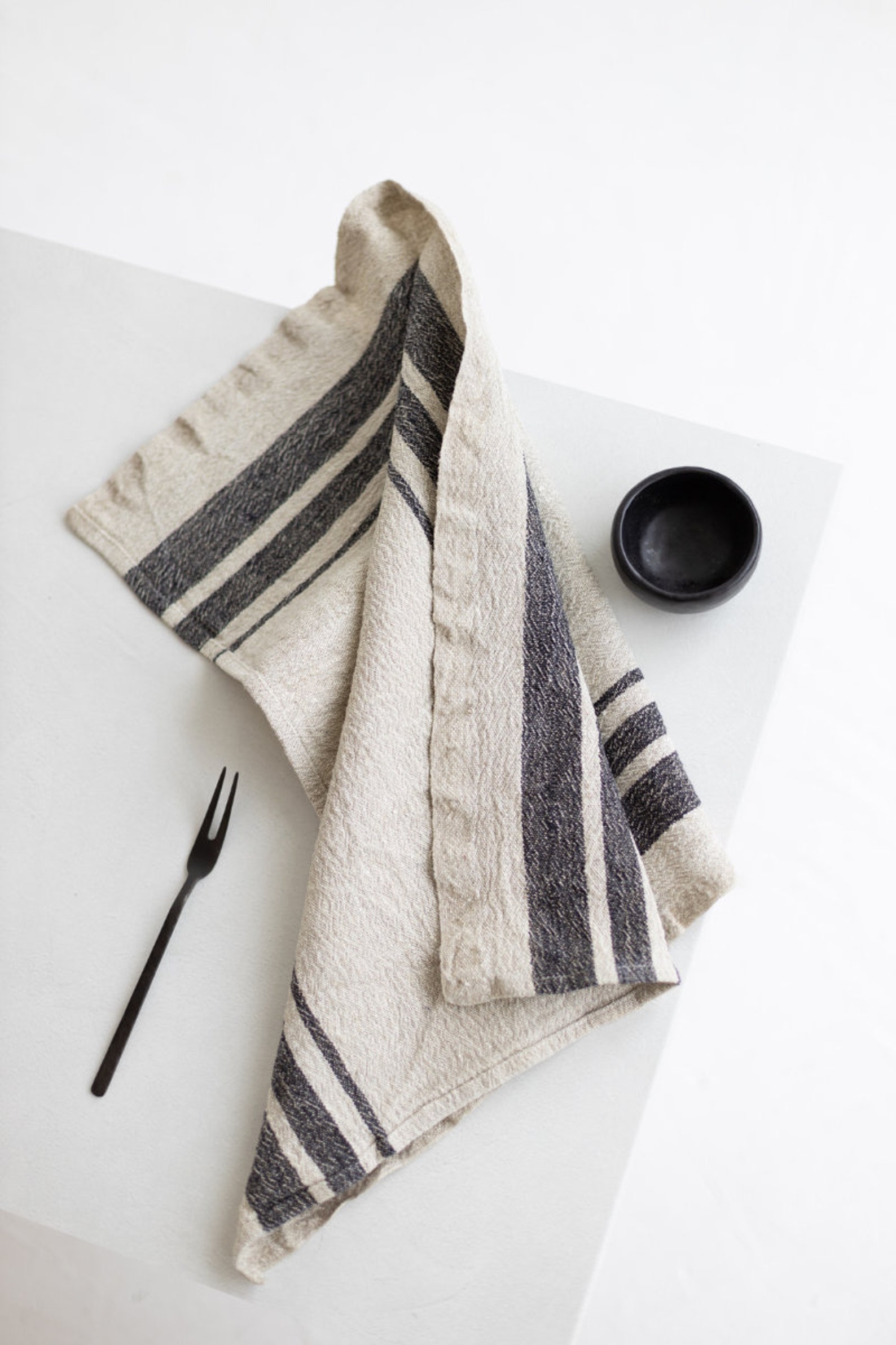 Striped Linen Tea Towels Set of 2, Rustic Linen Tea Towels, Linen ...