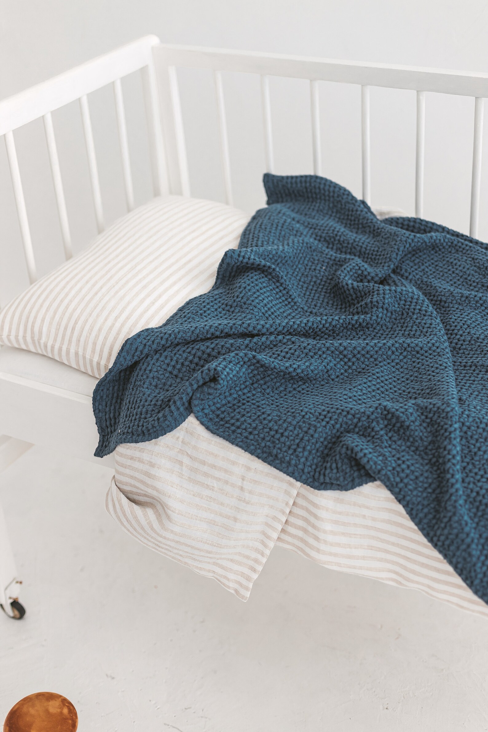 Linen Baby Blanket, Light Blue Waffle Linen Blanket, Linen Baby Throw ...
