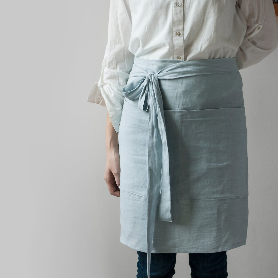 Blue Linen Apron,linen Half Apron,cafe Apron,unisex Linen Apron,chef ...