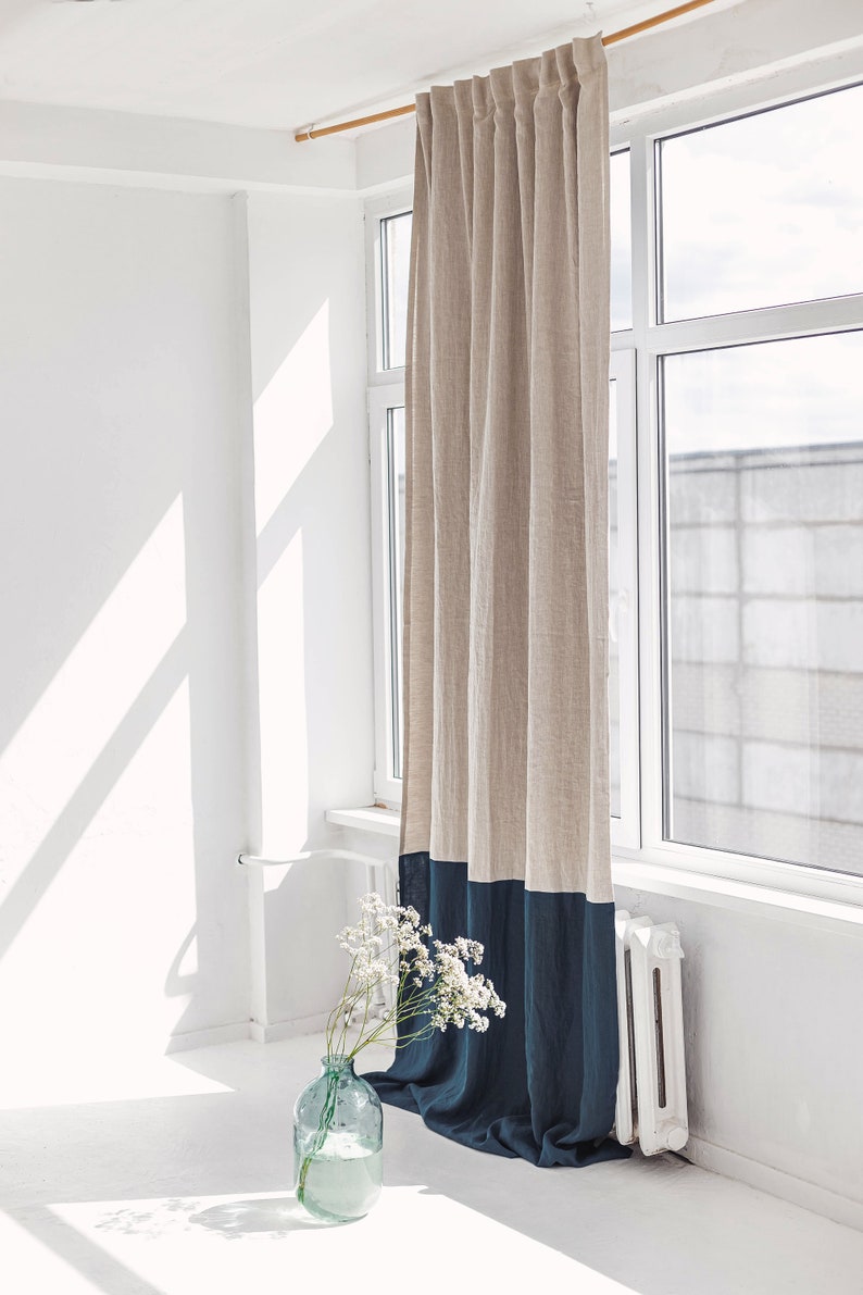 55/140 Cm Wide Color Block Linen Curtain With Blackout - Etsy
