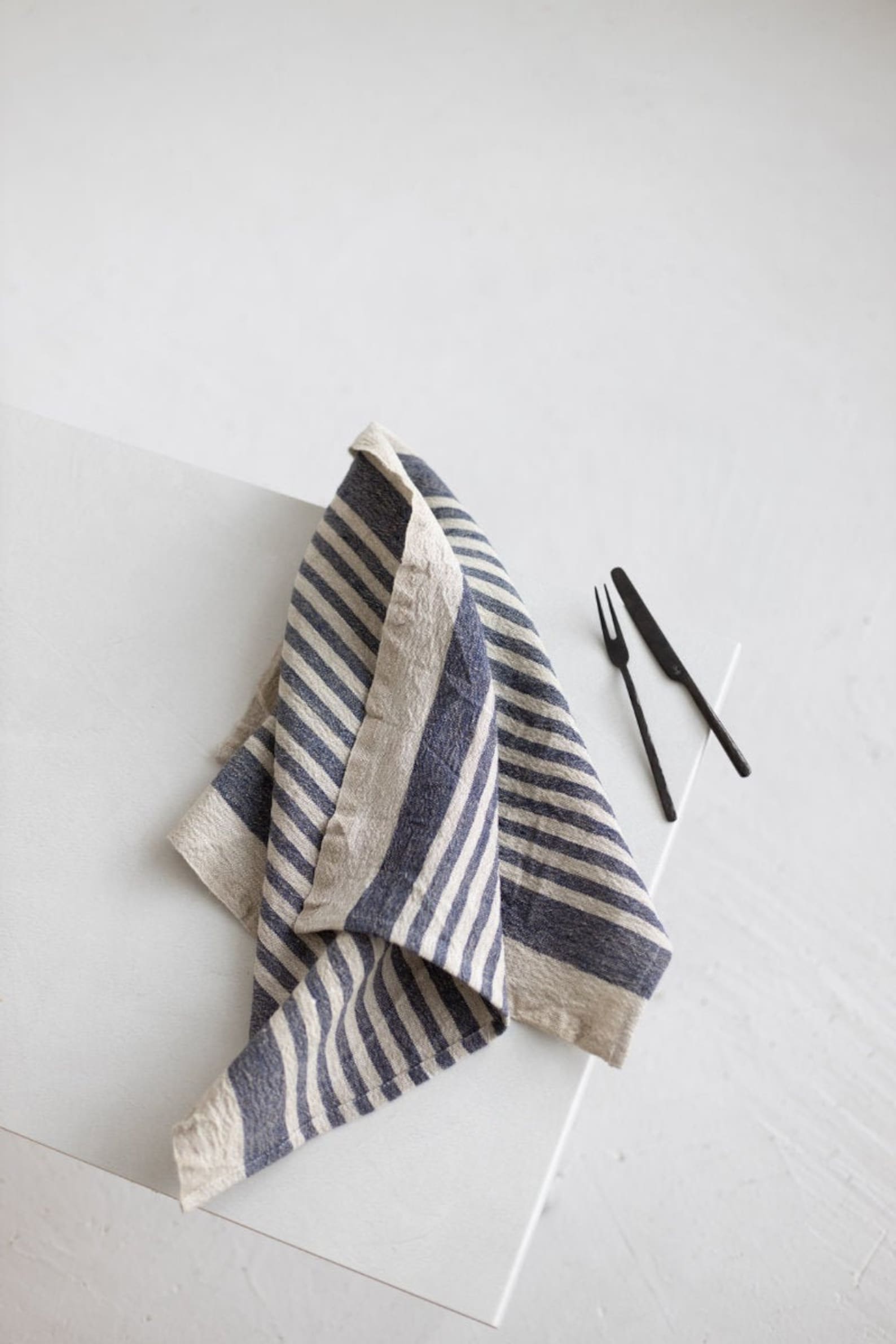 Striped Linen Tea Towels - Set of 2, Rustic Linen Tea Towels, Linen ...