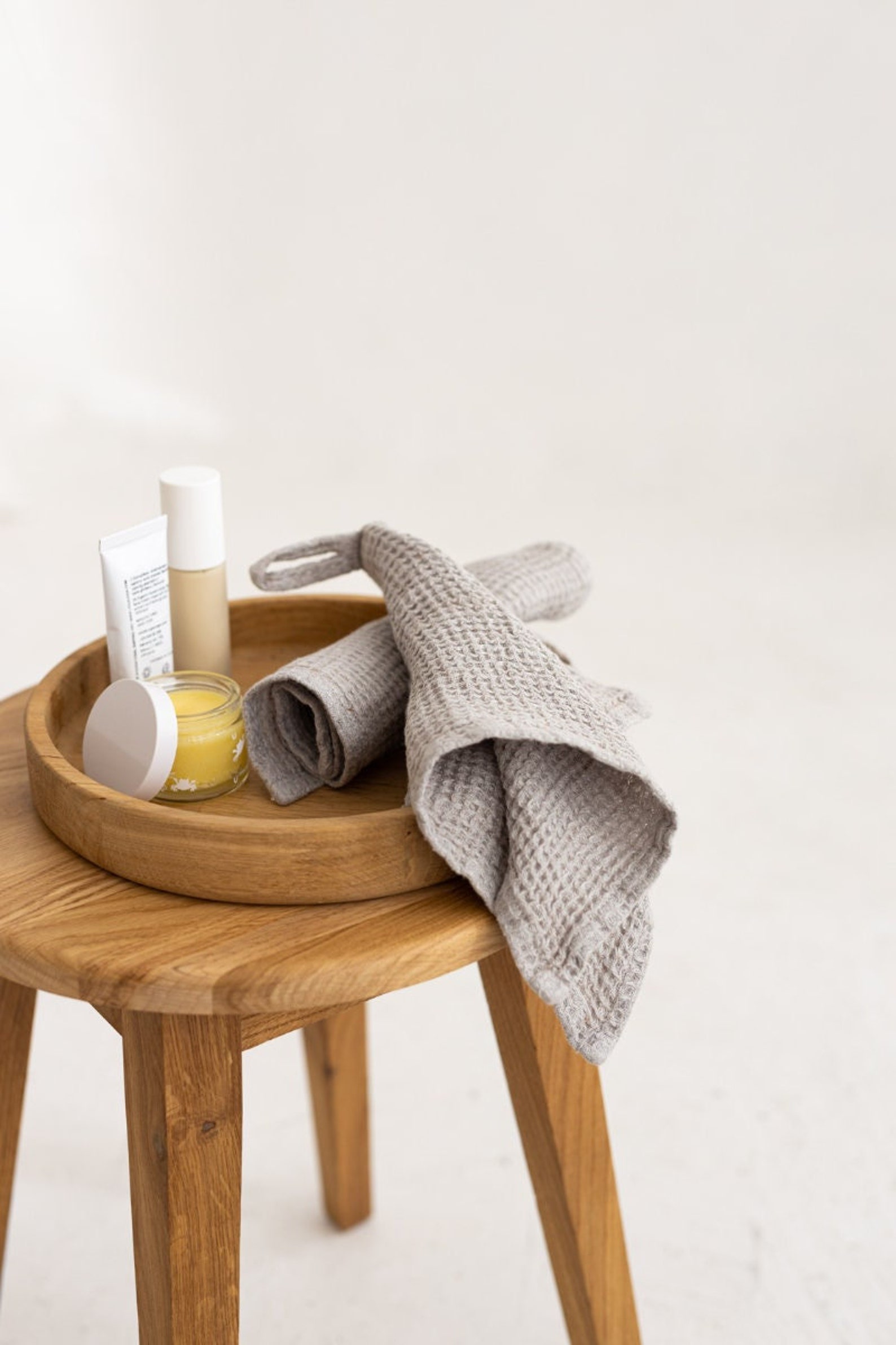 Linen Face Cloth Set of 2, Waffle Linen Face Towel, Compact Foldable ...