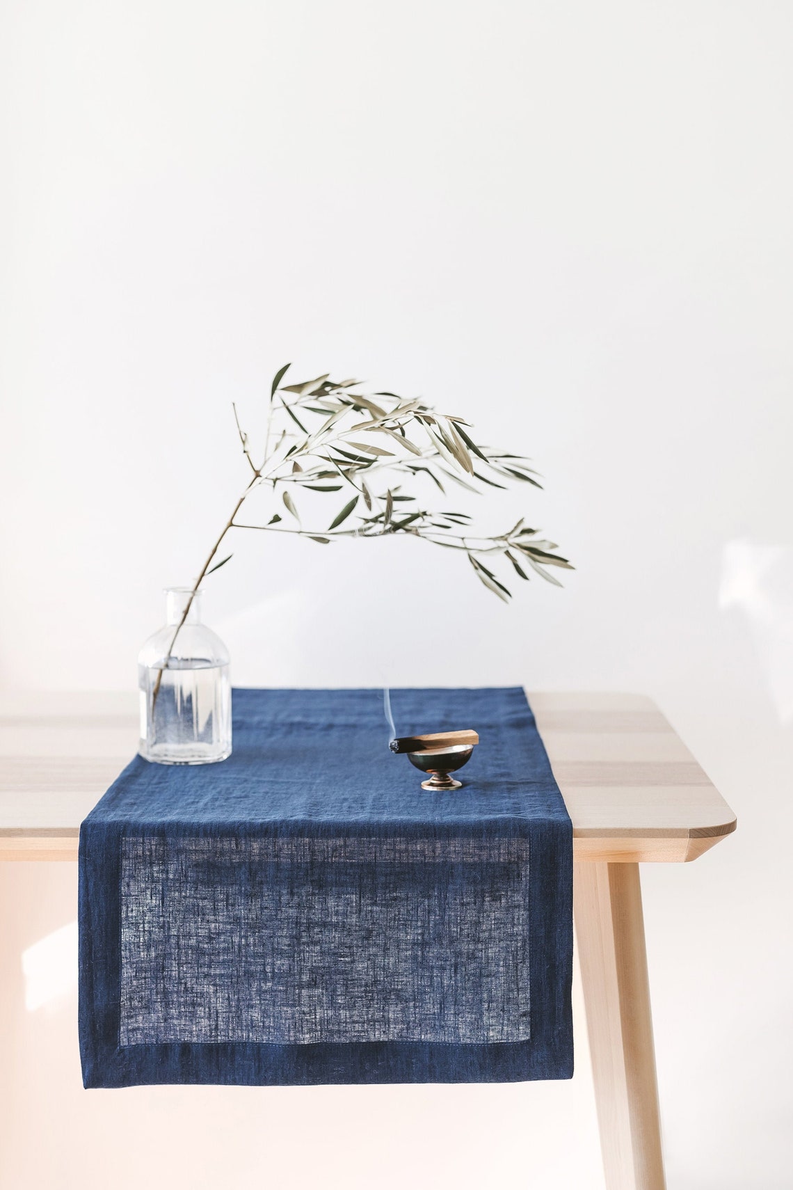 Steel Blue Softened Linen Table Runner Blue Wedding Table - Etsy UK