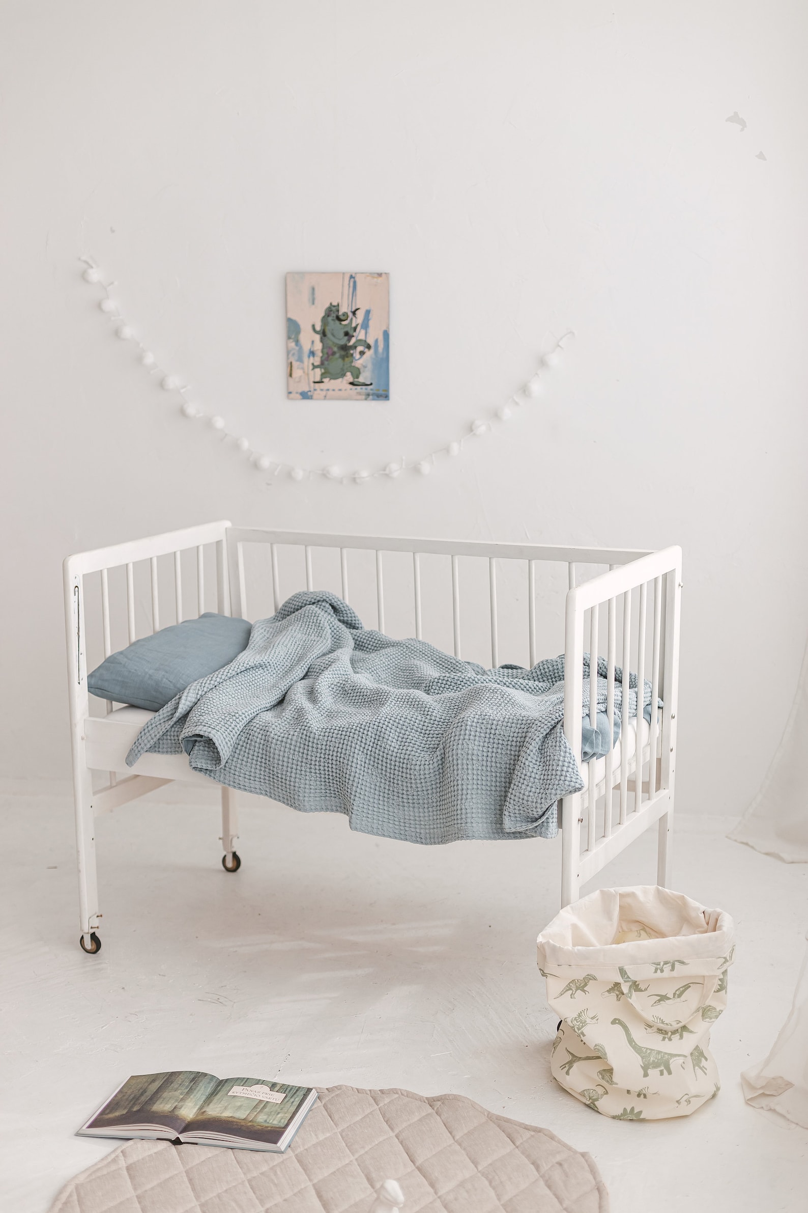 Linen Baby Blanket, Light Blue Waffle Linen Blanket, Linen Baby Throw ...