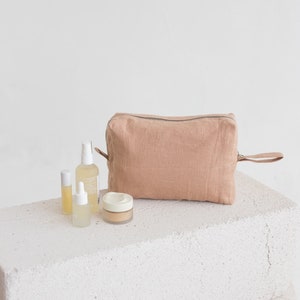 Peach Linen Pouch,linen Makeup Bag, Double-layered Linen Cosmetic Bag ...