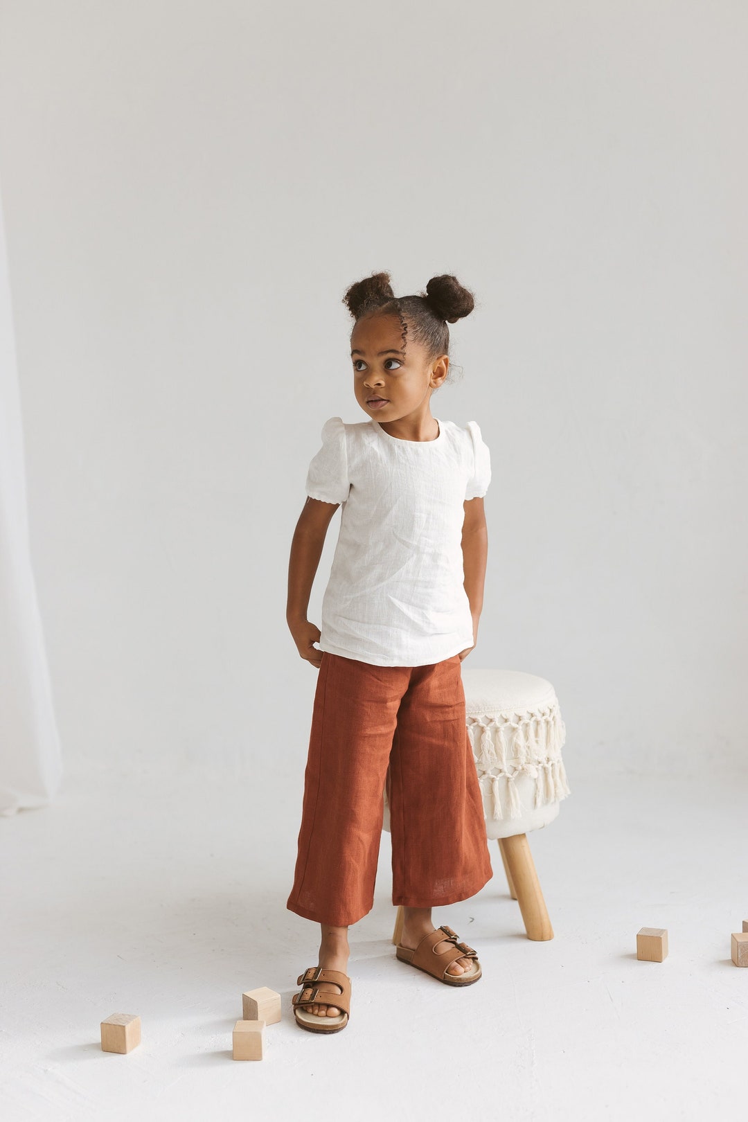 Girls Linen Top, Bishop Sleeves Linen Top for Girl,short Linen Girls ...