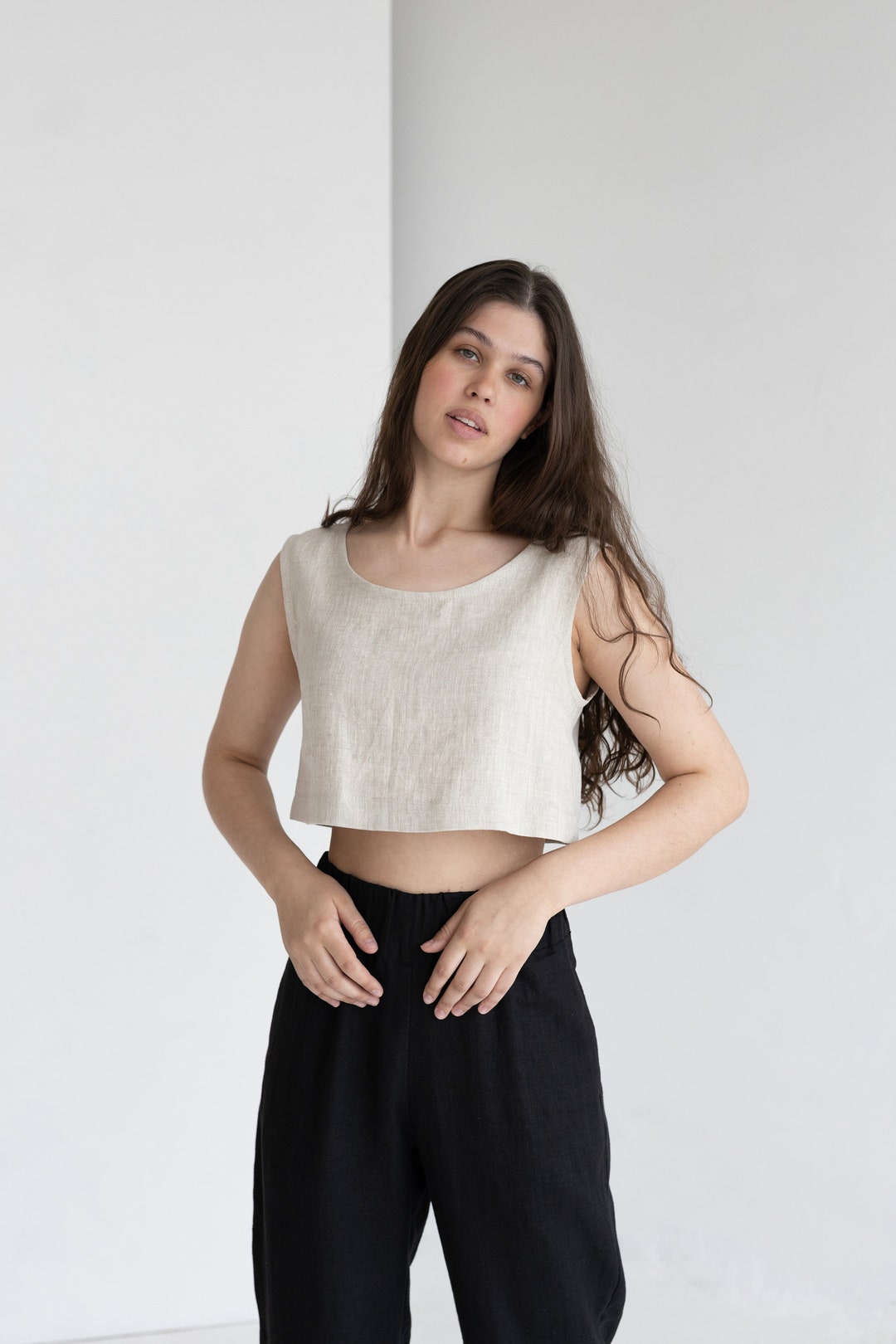 Natural Light Linen Crop Top, Short Linen Blouse, Short Linen Summer ...