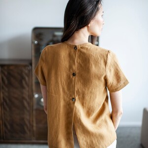 Gray Linen Top With Buttons, Linen Shirt With Buttons in Back, Back ...