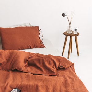 Rust Linen Duvet Cover and Pillowcases, Boho Linen Bedding Set, Linen ...