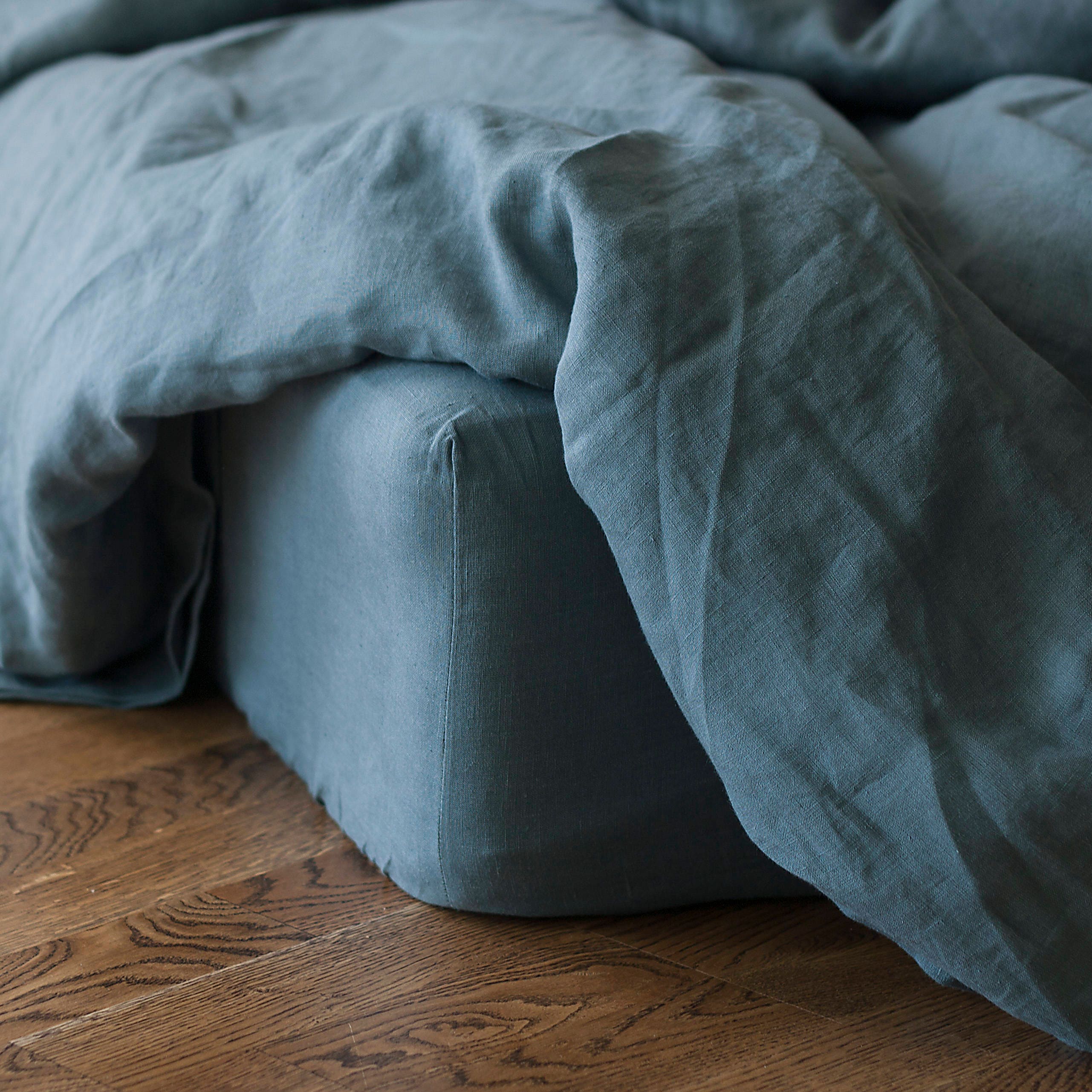 Linen Fitted Sheet Blue Linen Sheet Pure Linen Sheet Queen - Etsy