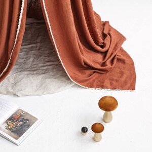 Rusty Linen Canopy With Pom Poms, Bed Hanging Canopy, Linen Nursery ...