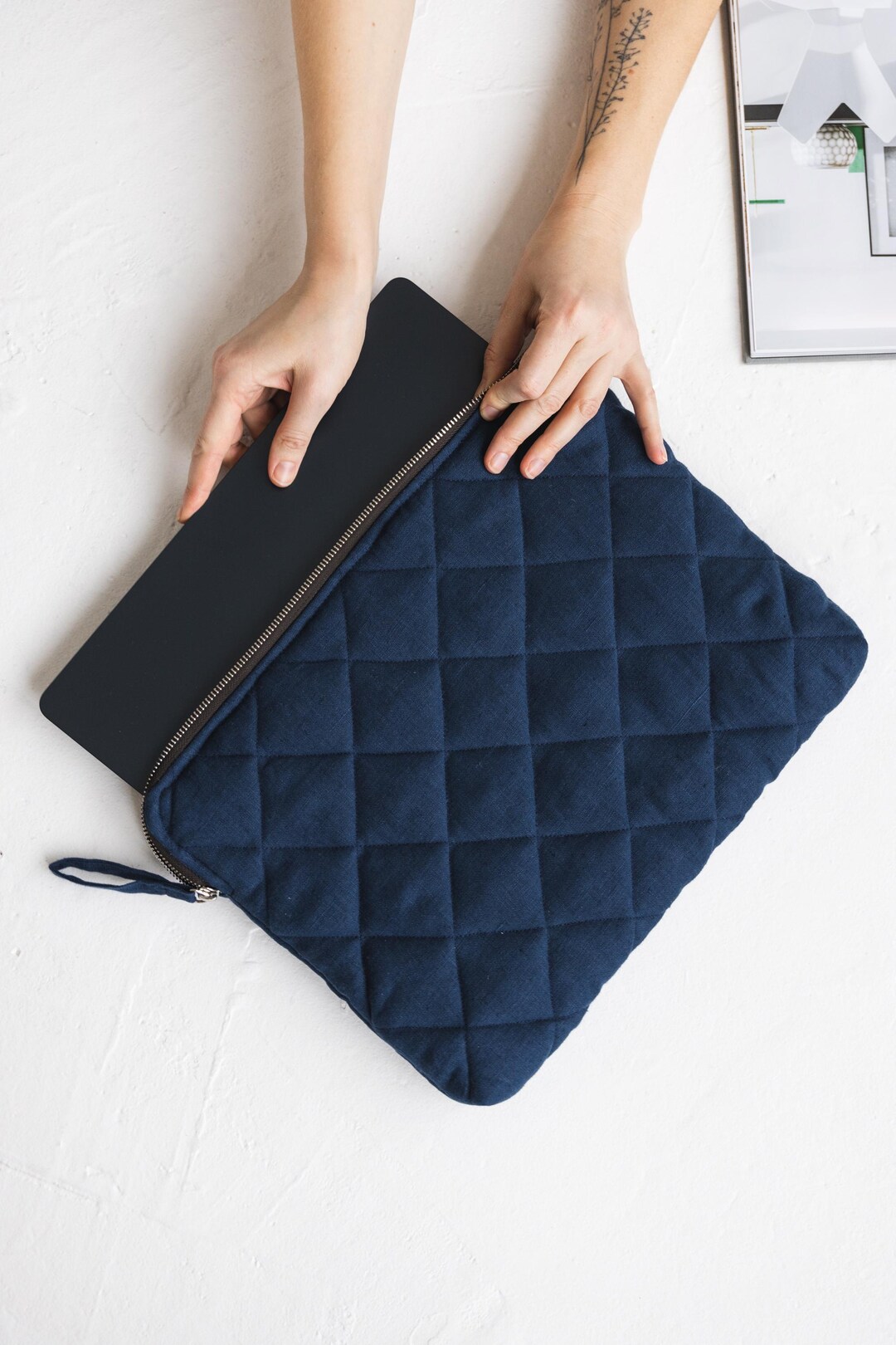Linen Laptop Sleeve,linen Computer Case,quilted Linen MacBook Case ...