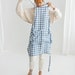 Light Blue Gingham Long Linen Apron With Pockets, Christmas Gift for ...