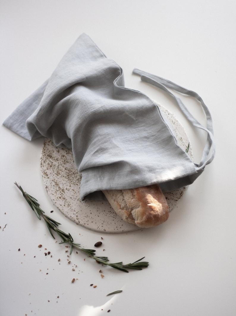 Green Linen Bread Bag Set Linen Drawstring Bag Linen Bread | Etsy