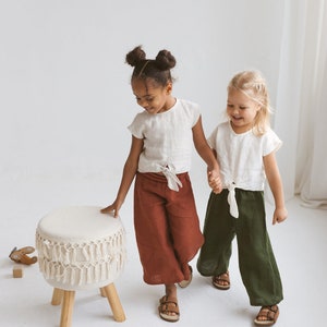 Girls Linen Culottes, Unisex Linen Pants Kids, Linen Culotte Pants ...