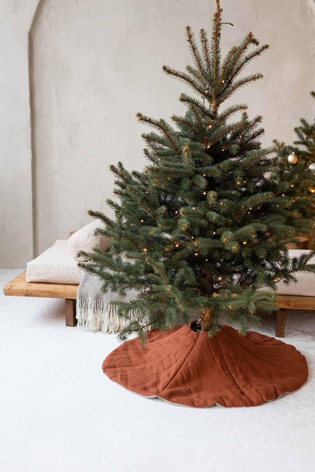Linen Quilted Christmas Tree Skirt, Christmas Tree Skirt, Burlap ...
