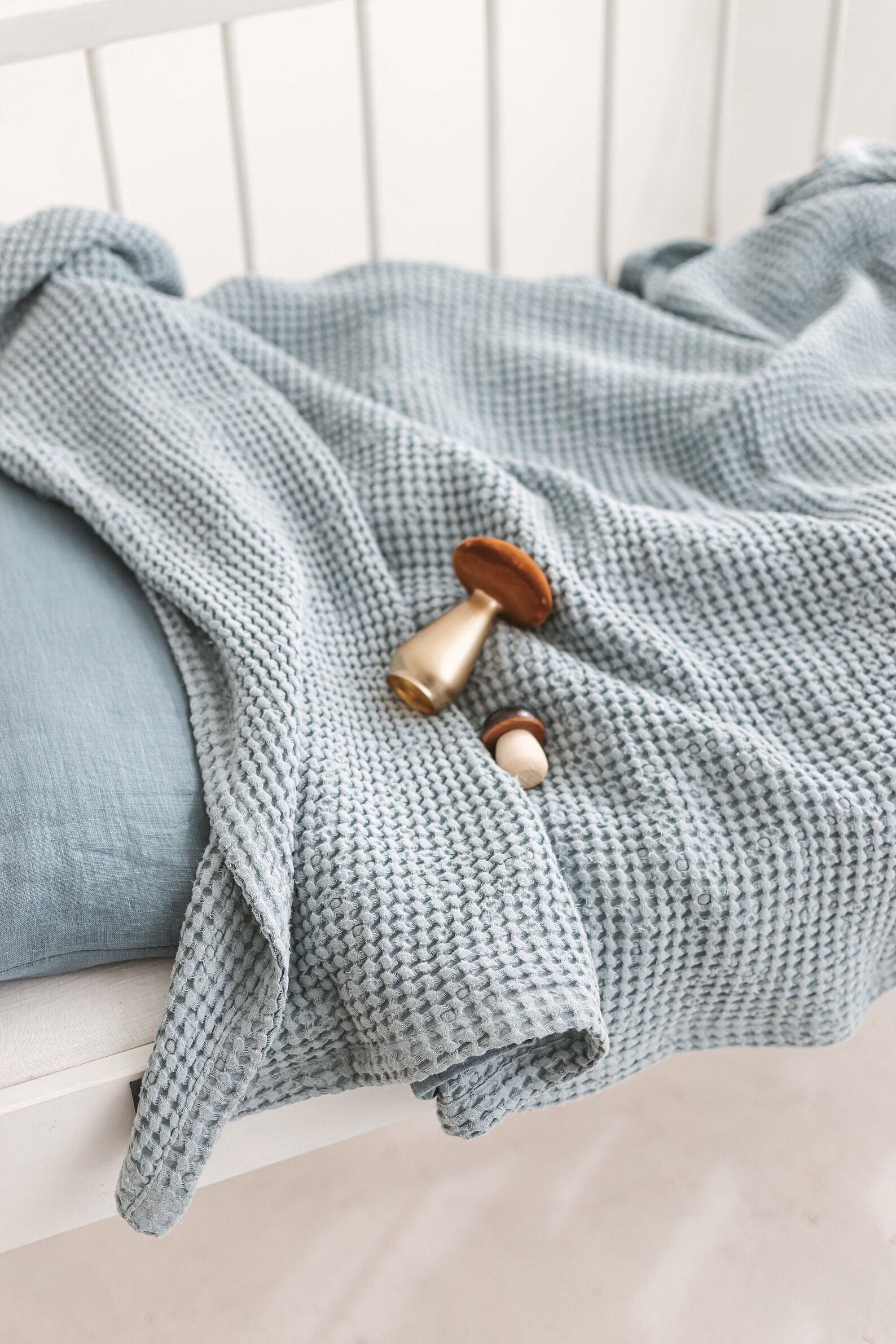Linen Baby Blanket, Light Blue Waffle Linen Blanket, Linen Baby Throw ...