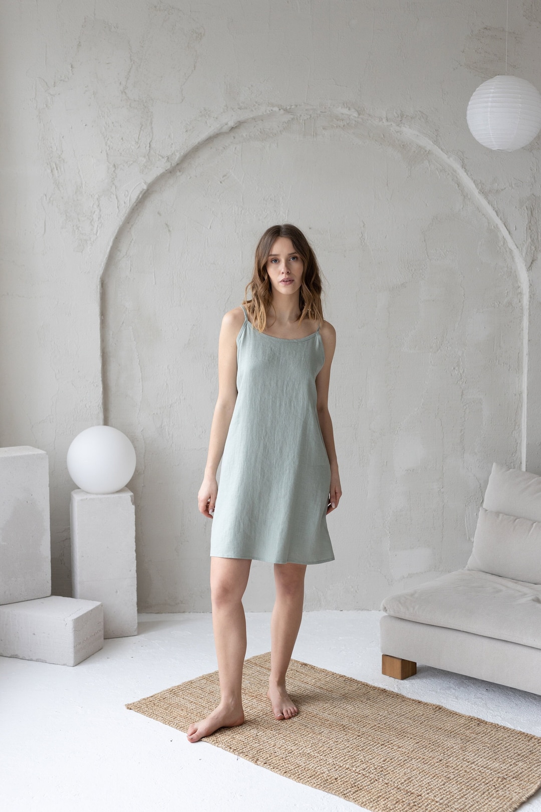 Sage Linen Nightdress, Linen Sleep Dress, Linen Nightgown, Linen Nighty ...