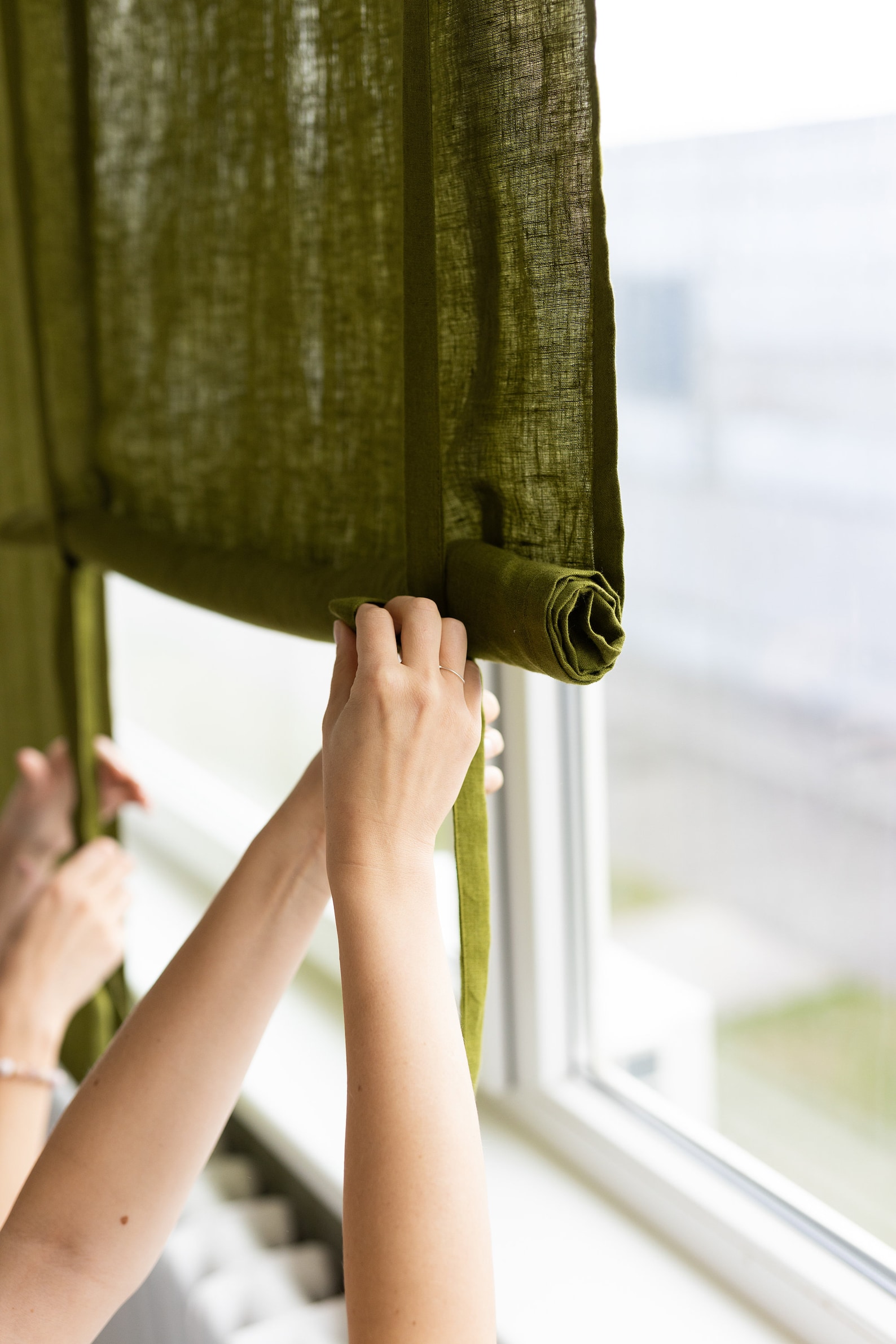 27''/70cm Wide Moss Green Linen Roll up Blind, Linen Window Blind With ...