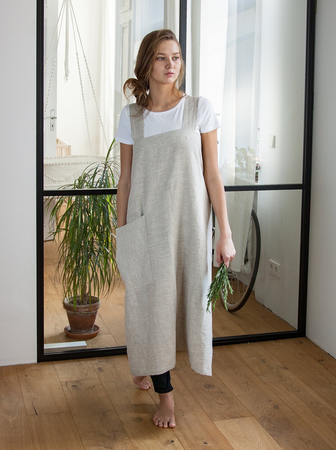 Natural Linen Pinafore With Pocket , Full Apron Linen Pinafore , Gift ...