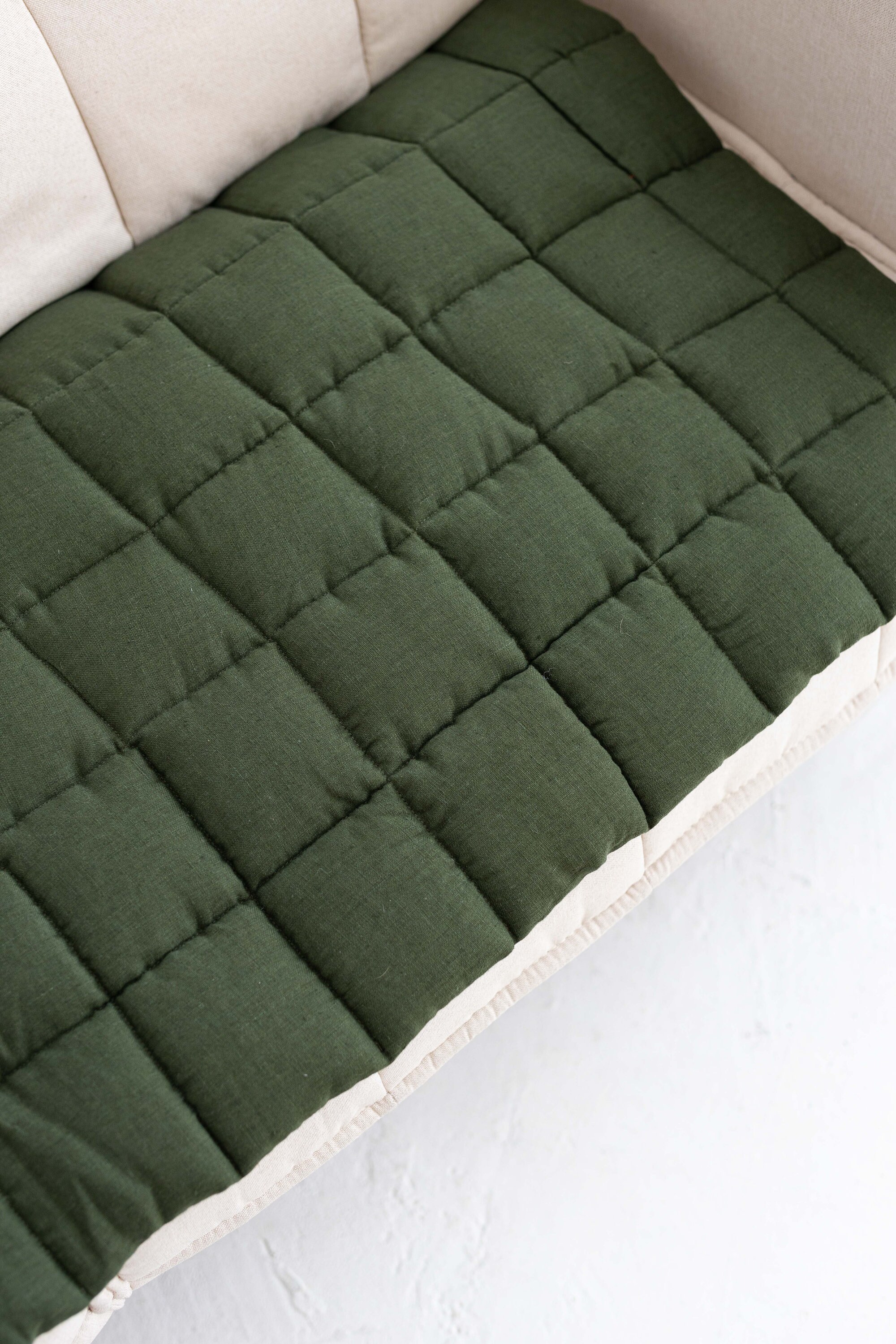 Quilted Linen Couch Cover, Linen Couch Mat, Quilted Linen Sofa Topper ...