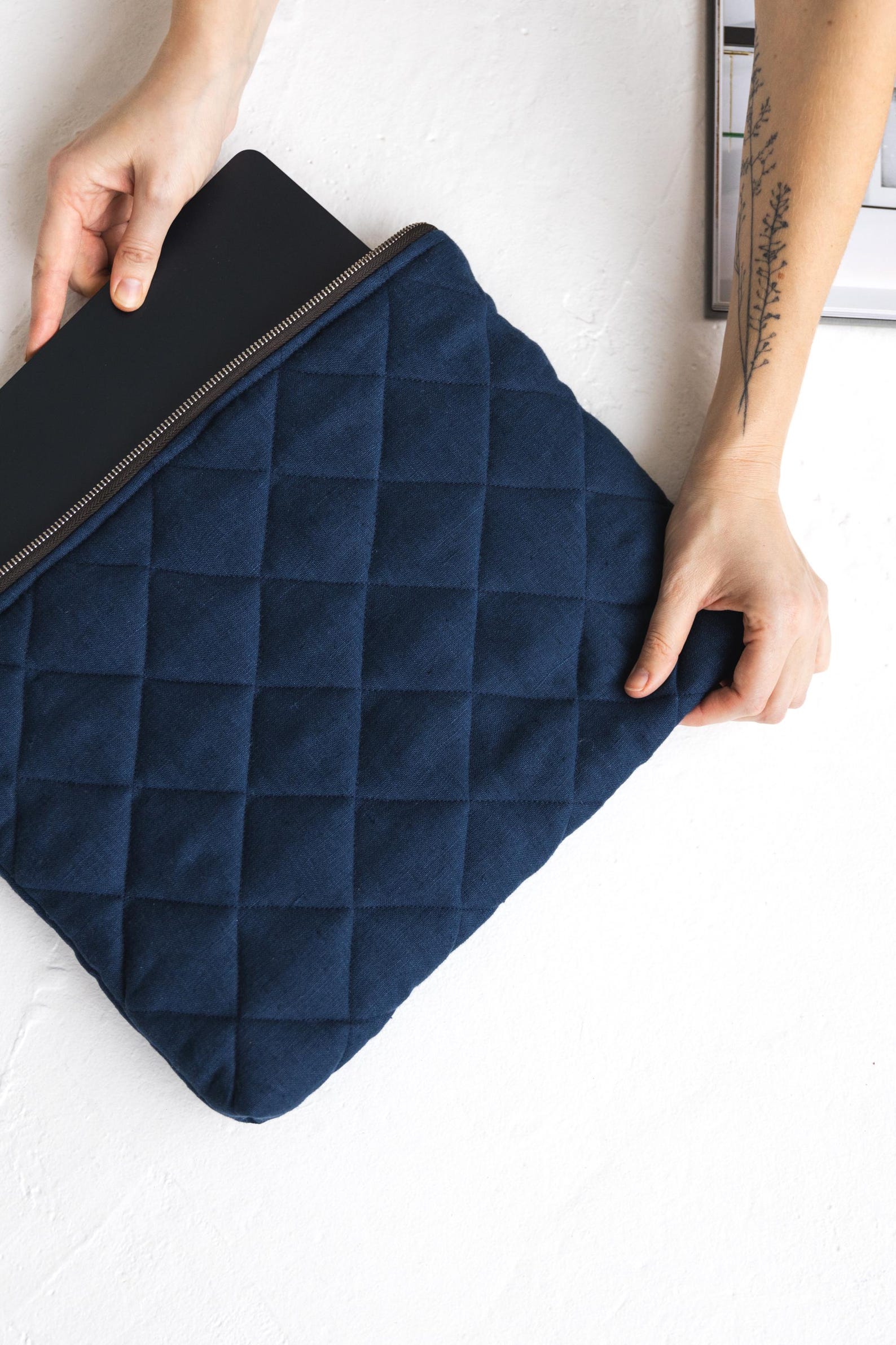 Linen Laptop Sleeve,linen Computer Case,quilted Linen MacBook Case ...