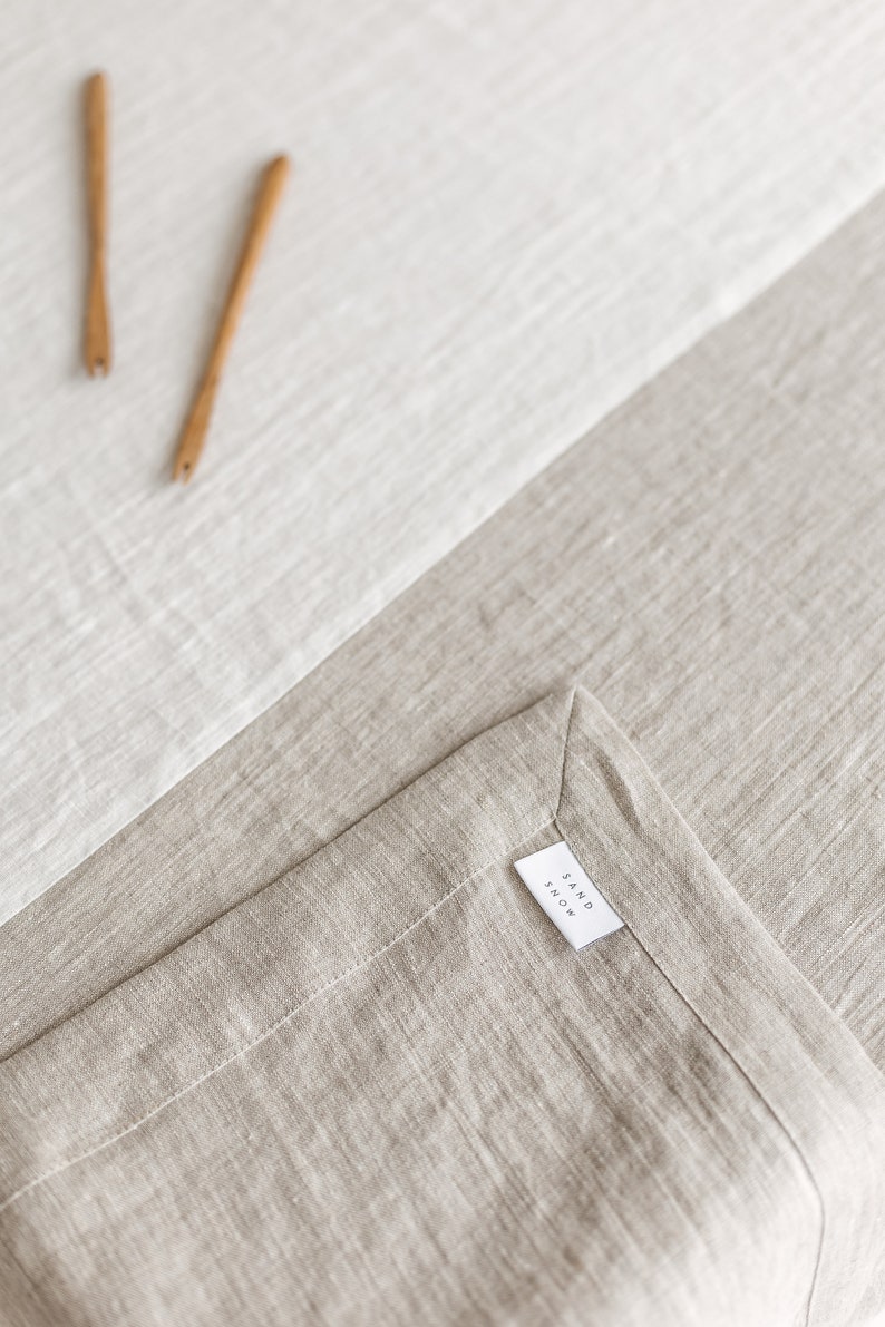 Color Block Natural Light Linen Tablecloth, Natural Soft Linen ...