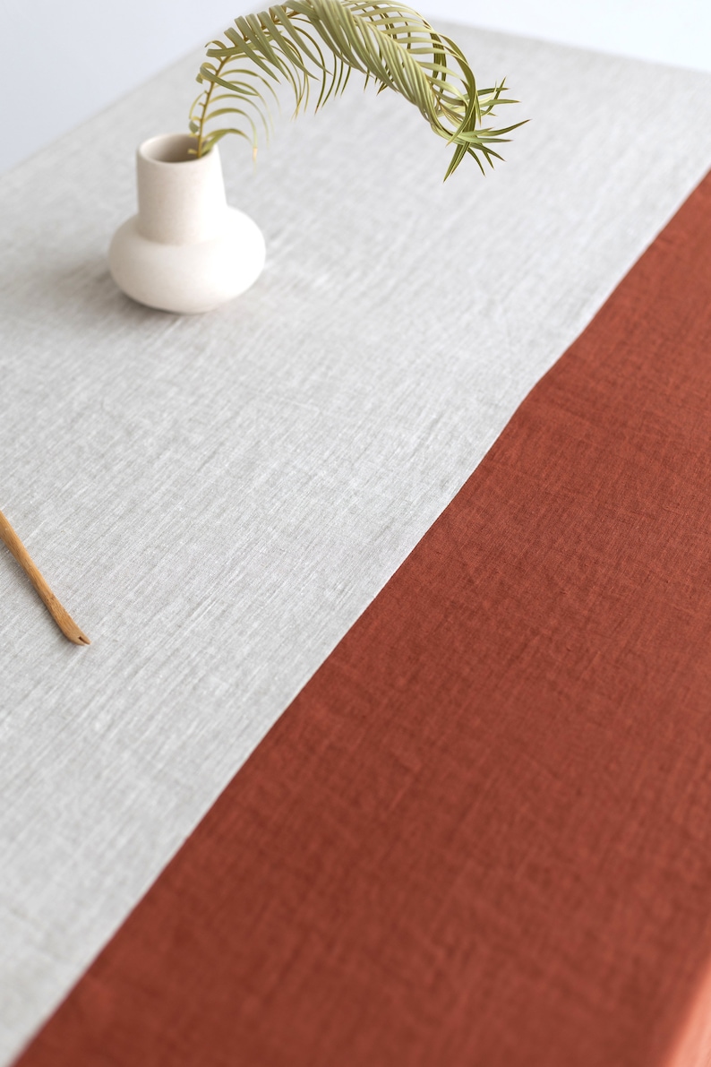 Color Block Rusty Linen Tablecloth Rust Soft Linen - Etsy