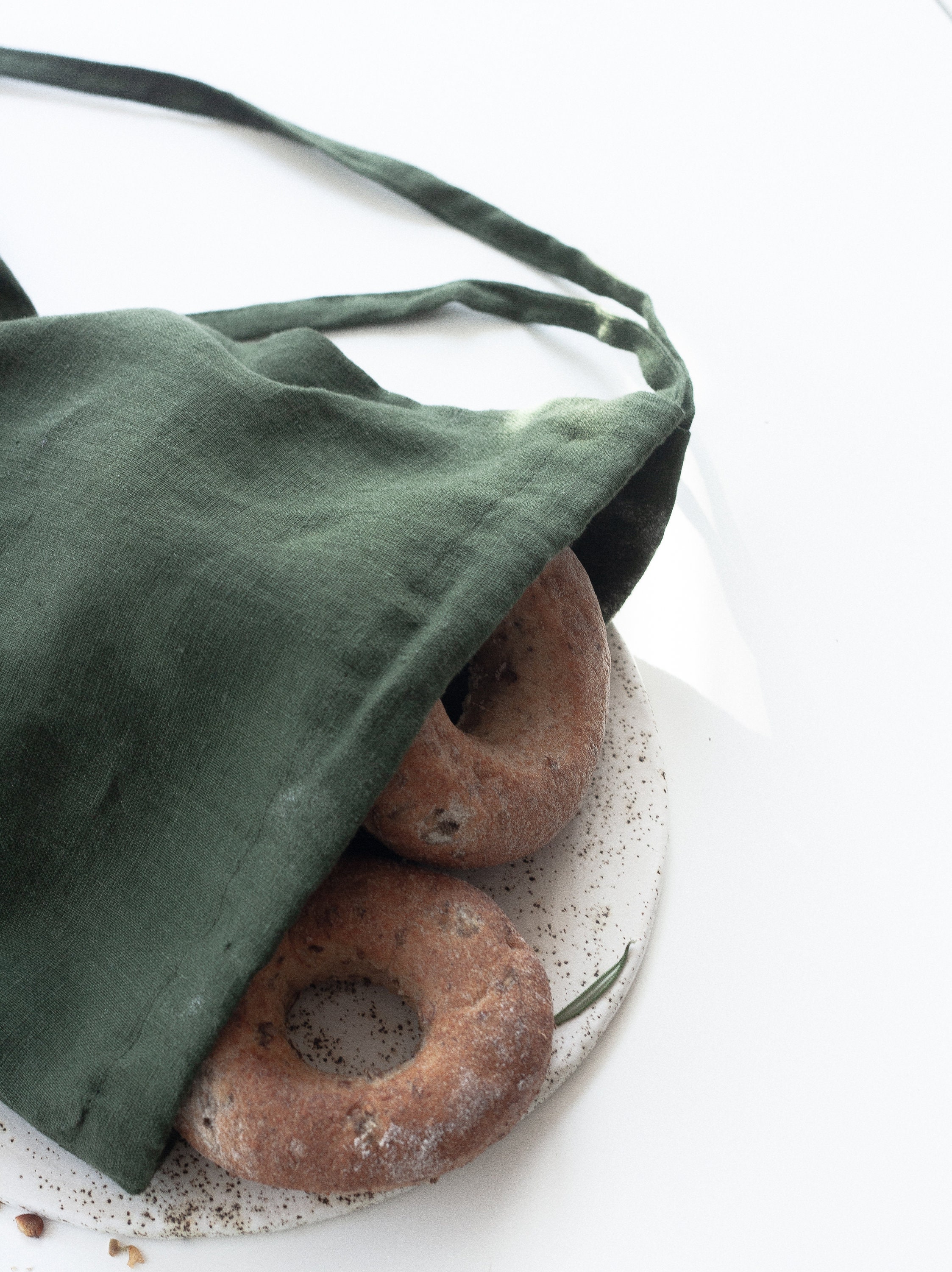 Green Linen Bread Bag Set Linen Drawstring Bag Linen Bread | Etsy