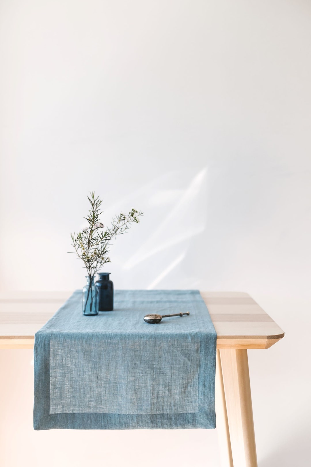 Dusty Aqua Linen Table Runner, Various Colors Natural Linen Table ...