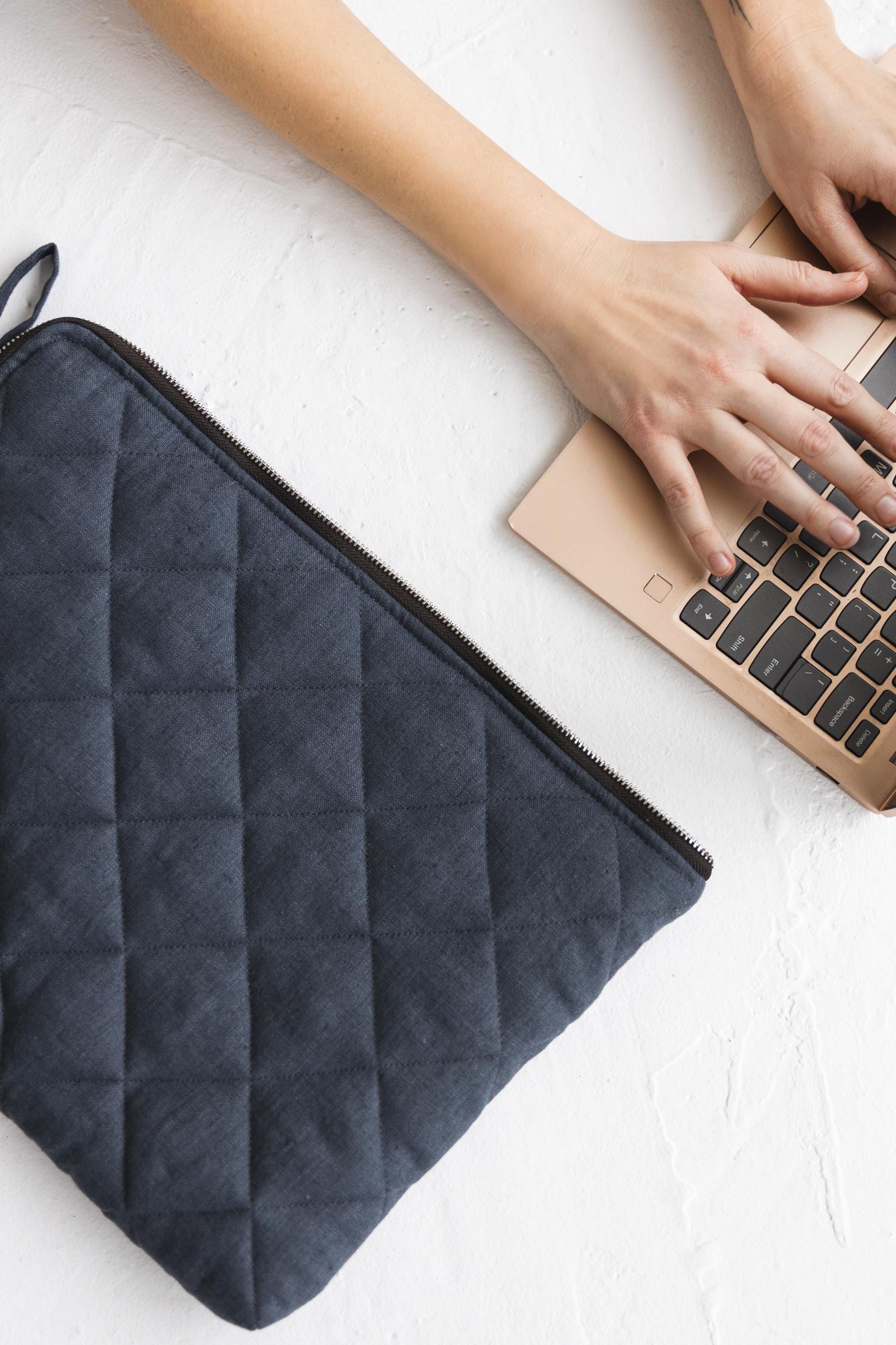 Linen Laptop Sleeve,linen Computer Case,quilted Linen MacBook Case ...