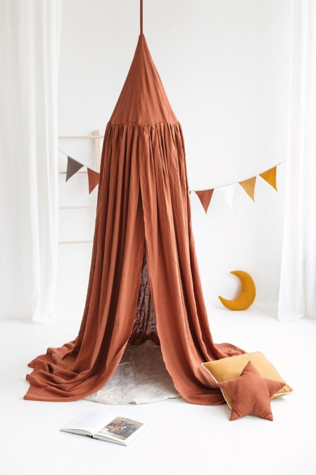 Rusty Linen Canopy, Bed Hanging Canopy, Linen Nursery Canopy, Kids Room ...