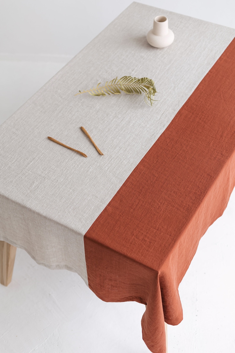 Color Block Rusty Linen Tablecloth Rust Soft Linen - Etsy