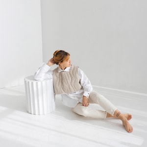 Quilted Linen Vest With Wool Filling,padded Linen Waistcoat,natural ...