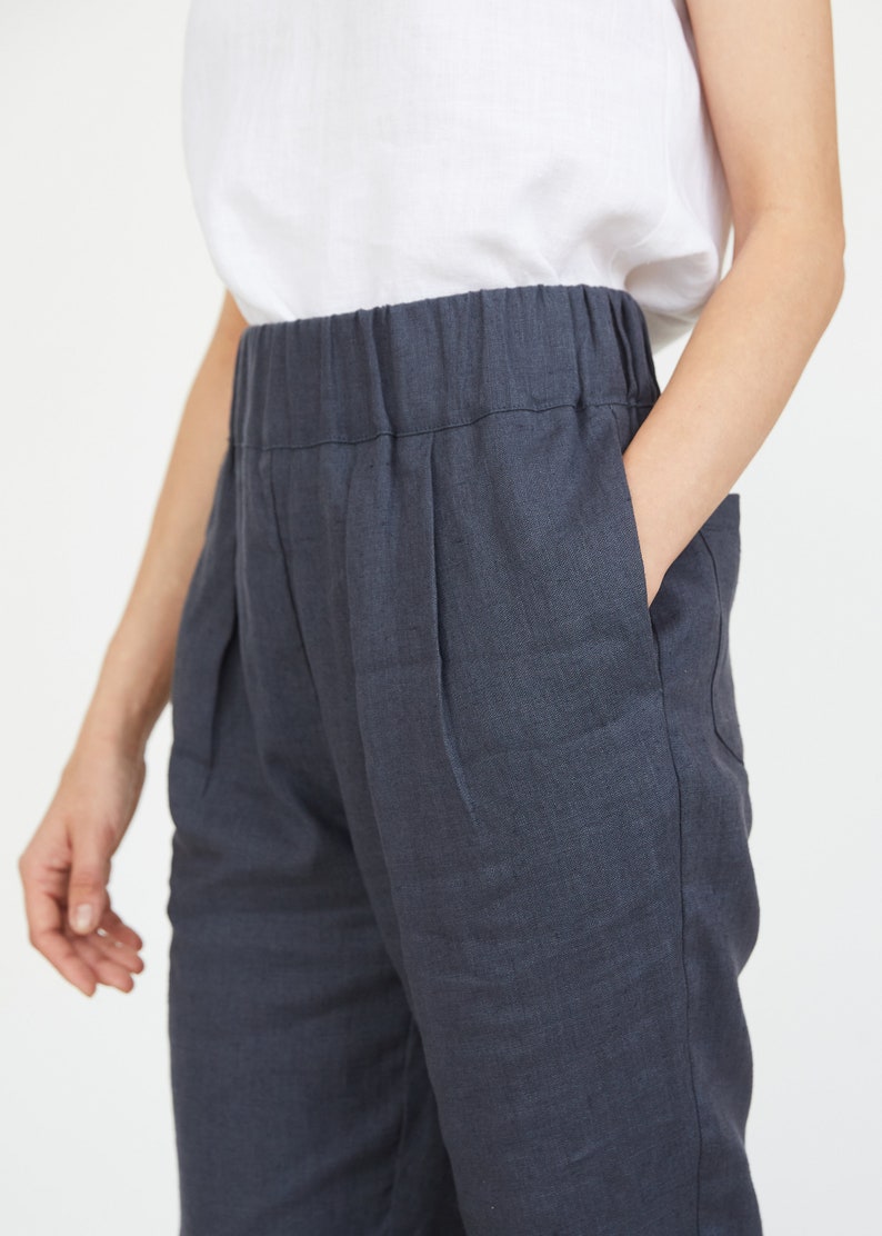 Gray Linen Woman Pants With Pockets Natural Linen Trousers - Etsy