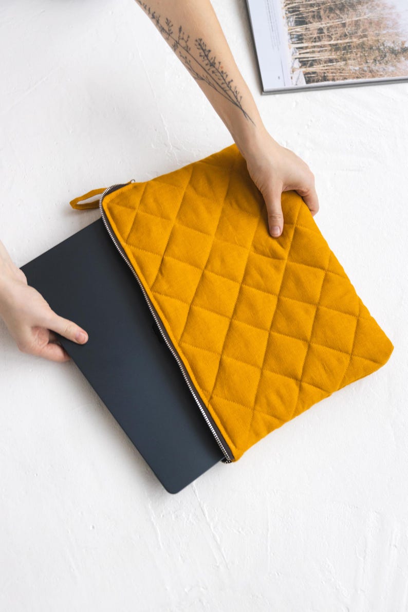 Linen Laptop Sleeve,linen Computer Case,quilted Linen MacBook Case ...