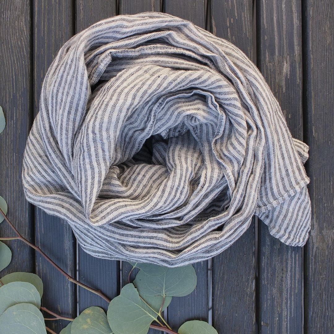 Striped Linen Scarf, Large Men Scarf, Christmas Gift, Linen Men Shawl ...