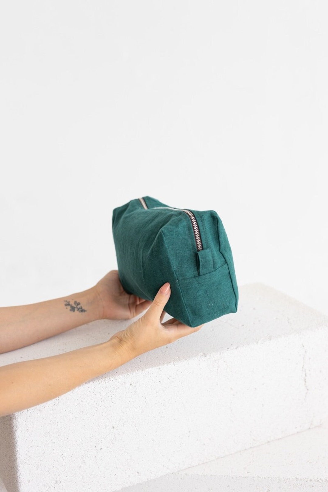 Emerald Linen Pouch,linen Makeup Bag, Double-layered Linen Cosmetic Bag ...