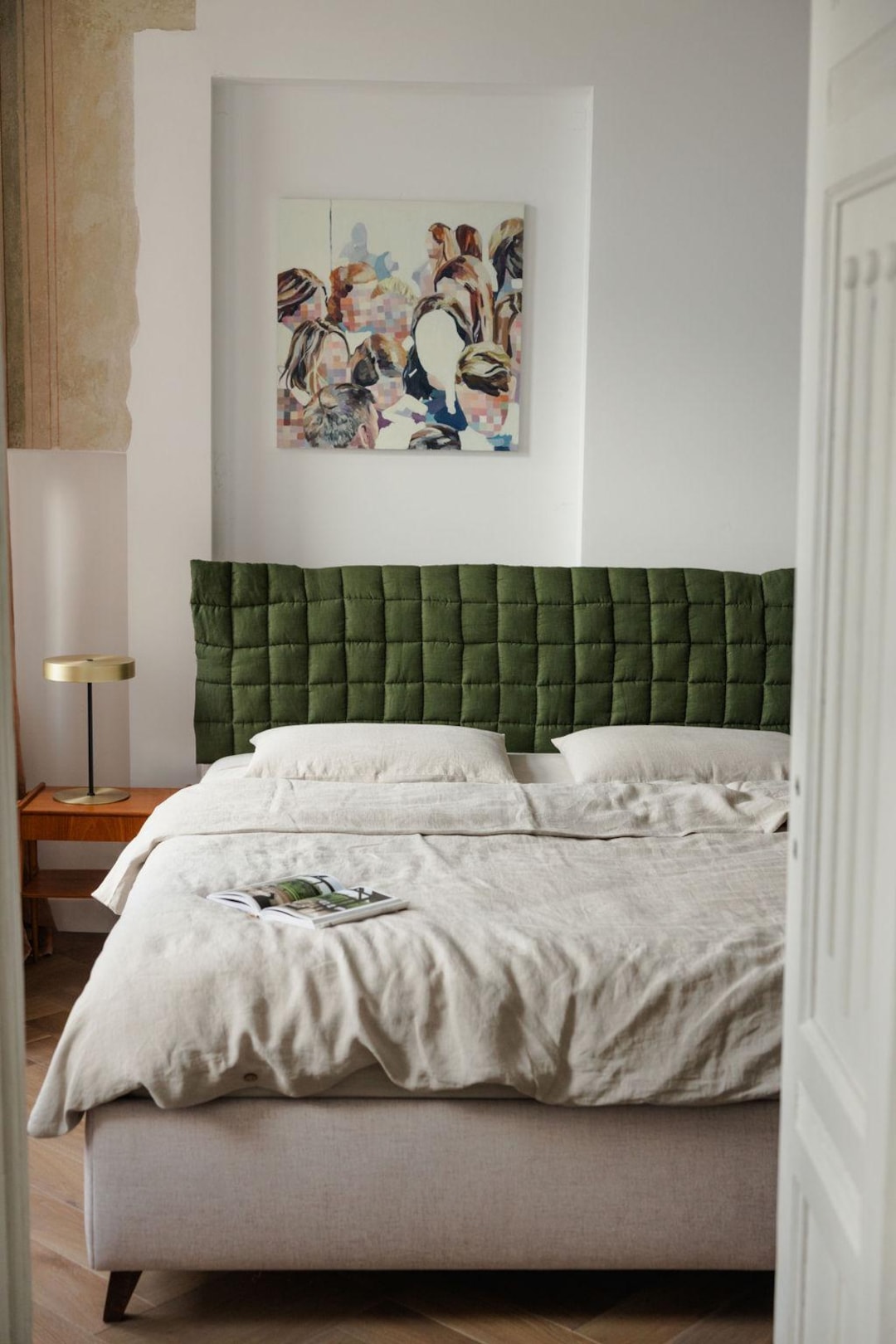 Quilted Linen Headboard Cover – Padded Custom Size Headboard Slipcover ...