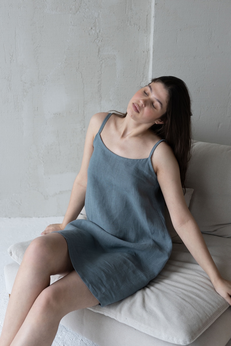 Dusty Blue Linen Nightdress, Linen Sleep Dress, Linen Nightgown, Linen ...