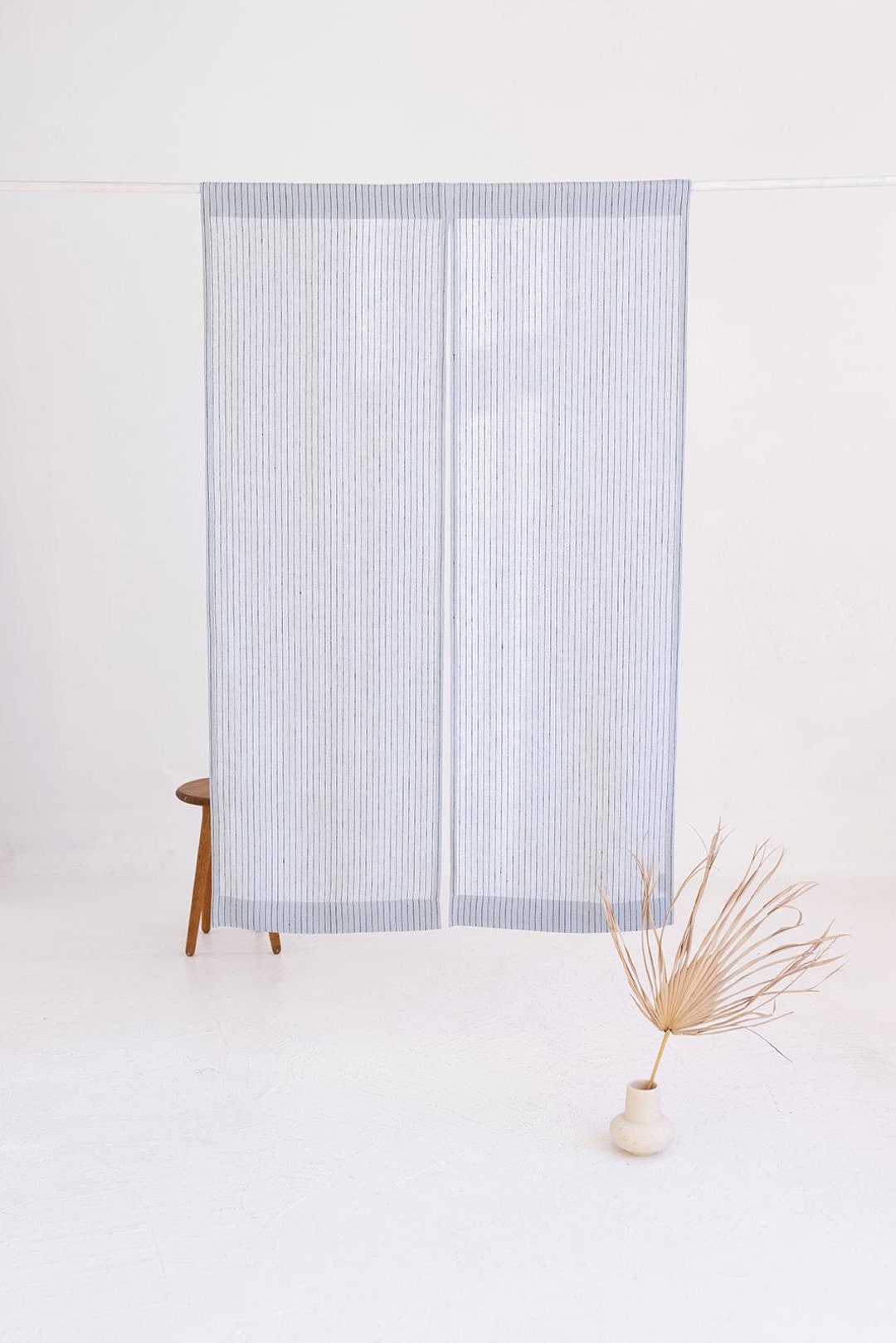 Ash Gray Pinstripe Linen Noren Curtain Drape, Japanese Linen Noren ...