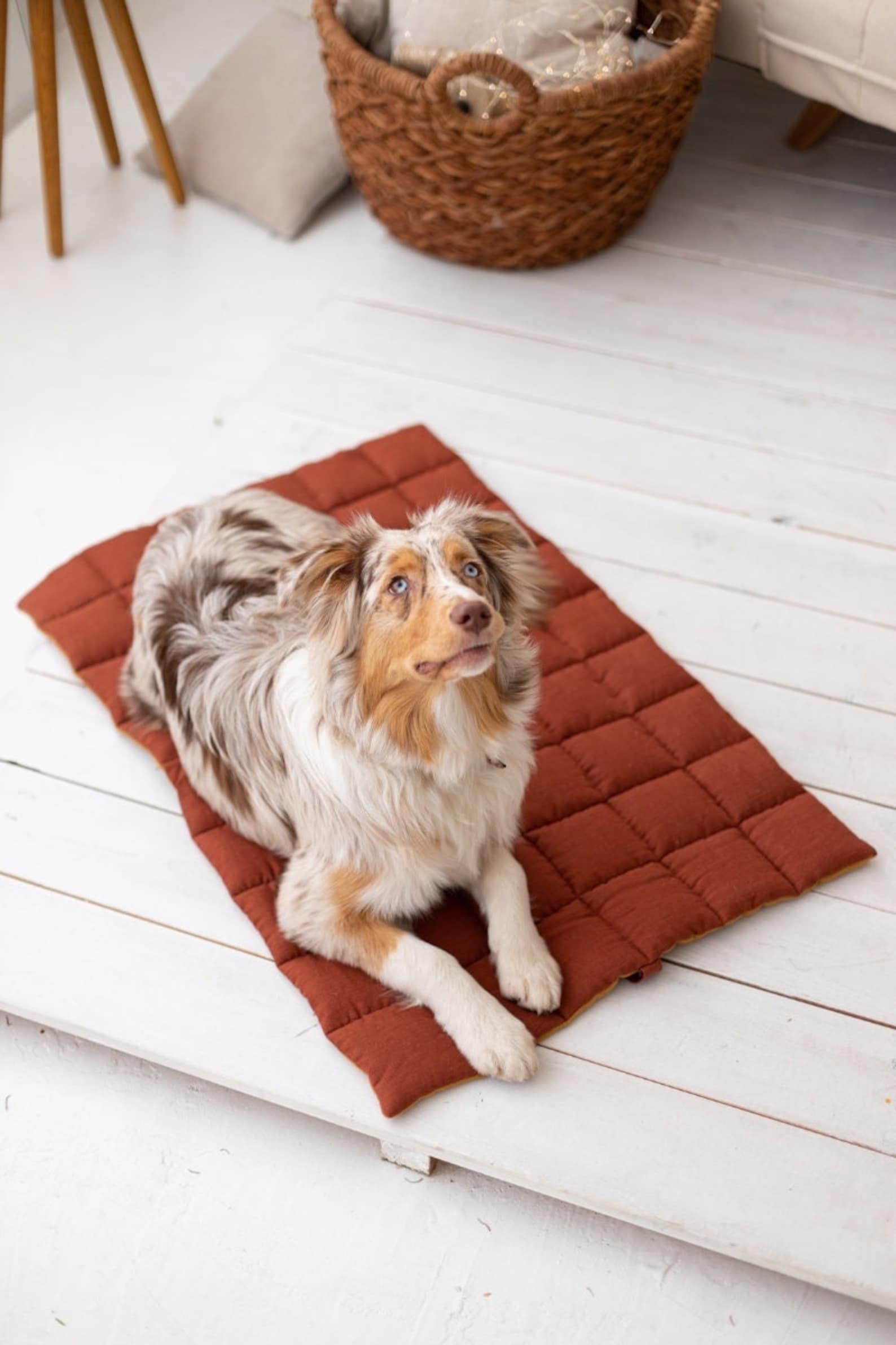 Portable Linen Pet Mat, Dog Roll-up Travel Mat, Two-sided Linen Pet Bed ...