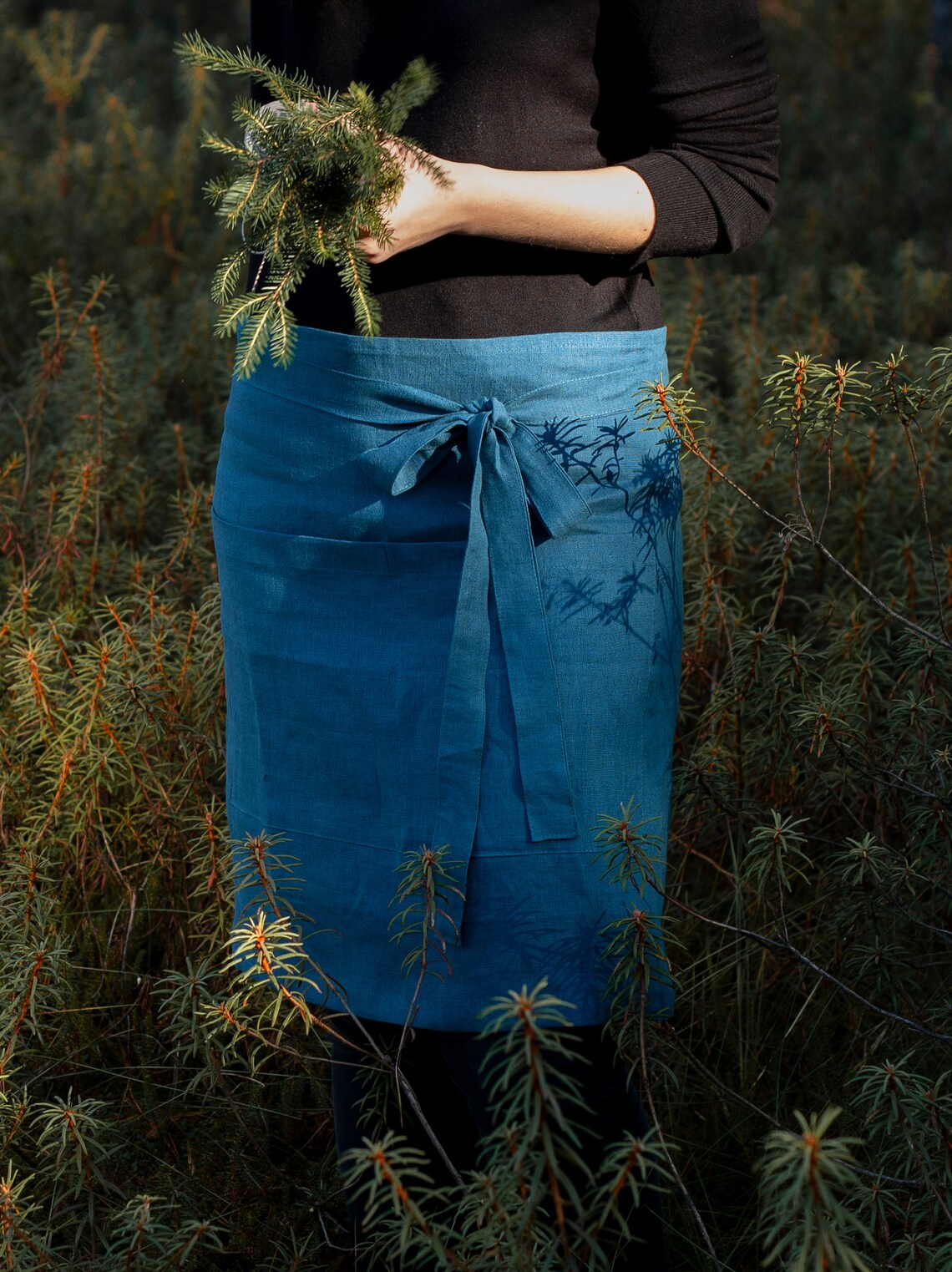 Linen Half Apron With Pocket Blue Linen Pinafore Chef Apron | Etsy