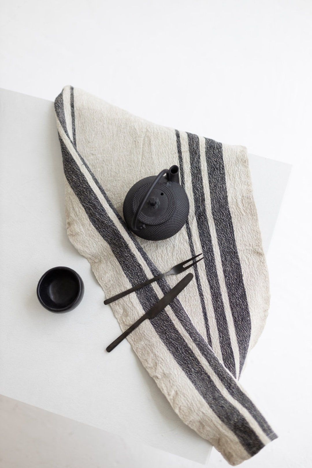 Striped Linen Tea Towels Set of 2, Rustic Linen Tea Towels, Linen ...
