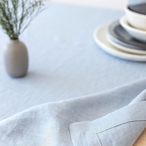 Ice Blue Linen Tablecloth, Soft Linen Tablecloth, Linen Handmade Table ...