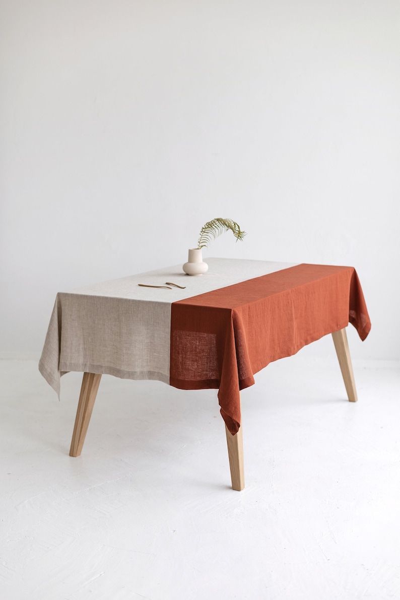 Color Block Rusty Linen Tablecloth Rust Soft Linen - Etsy
