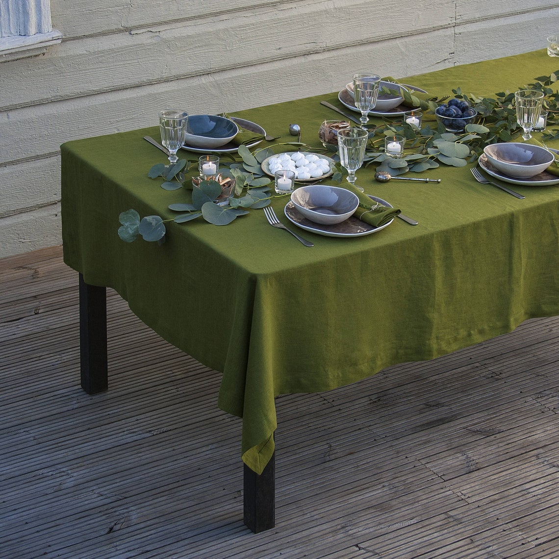 Moss Green Linen Tablecloth Natural and Sustainable Linen - Etsy